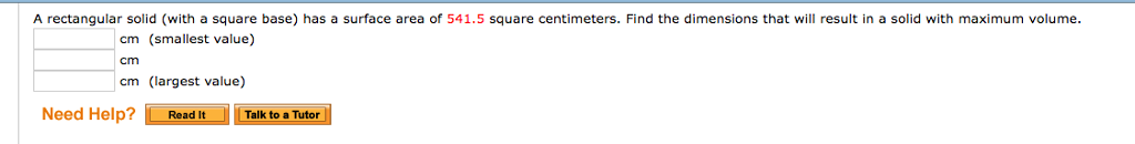 Solved A rectangular solid (with a square base) has a | Chegg.com