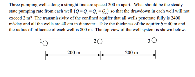 Solved Three pumping wells along a straight line are spaced | Chegg.com
