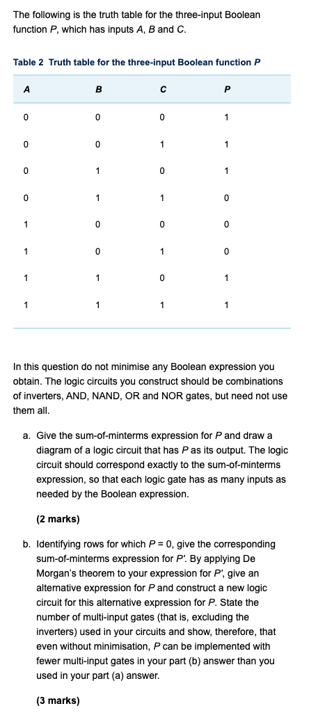 Solved The following is the truth table for the three-input | Chegg.com