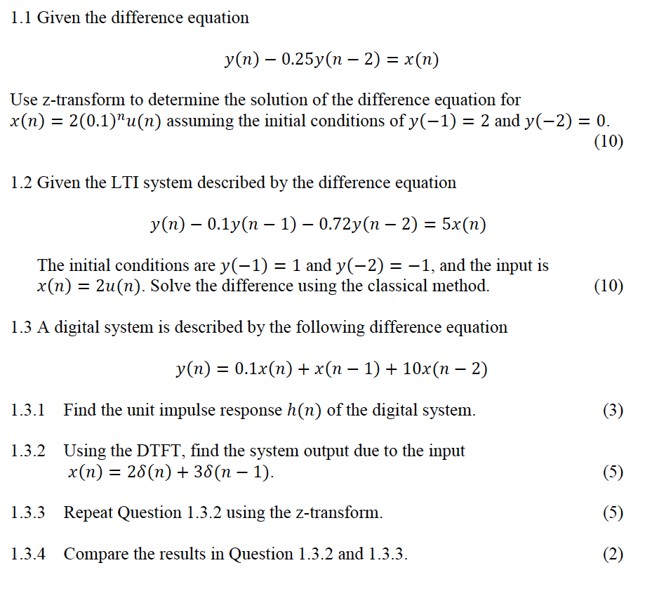Solved 1.1 Given the difference equation | Chegg.com