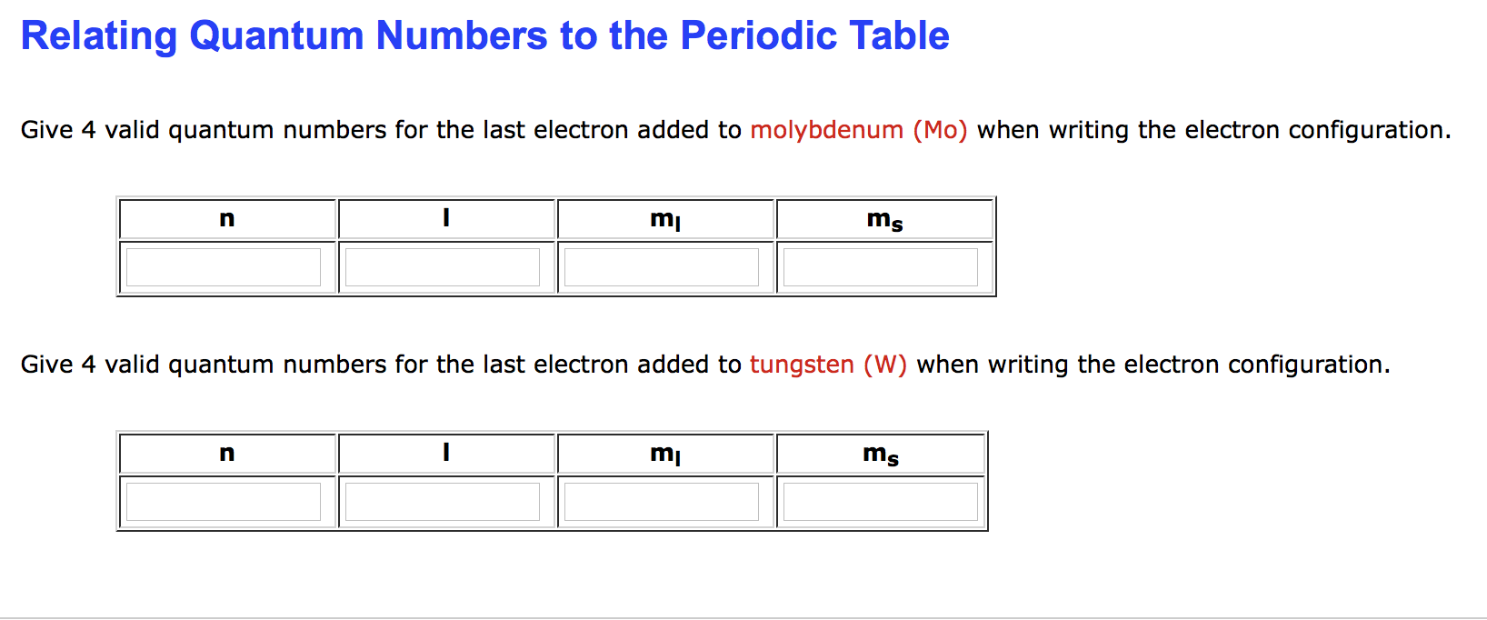 Solved Relating Quantum Numbers to the Periodic Table Give 4 | Chegg.com