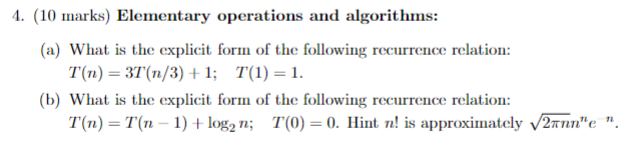 Solved 4. (10 marks) Elementary operations and algorithms: | Chegg.com