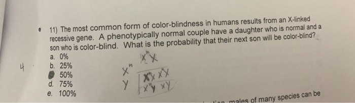 Solved 11) The most common form of color-blindness in humans | Chegg.com