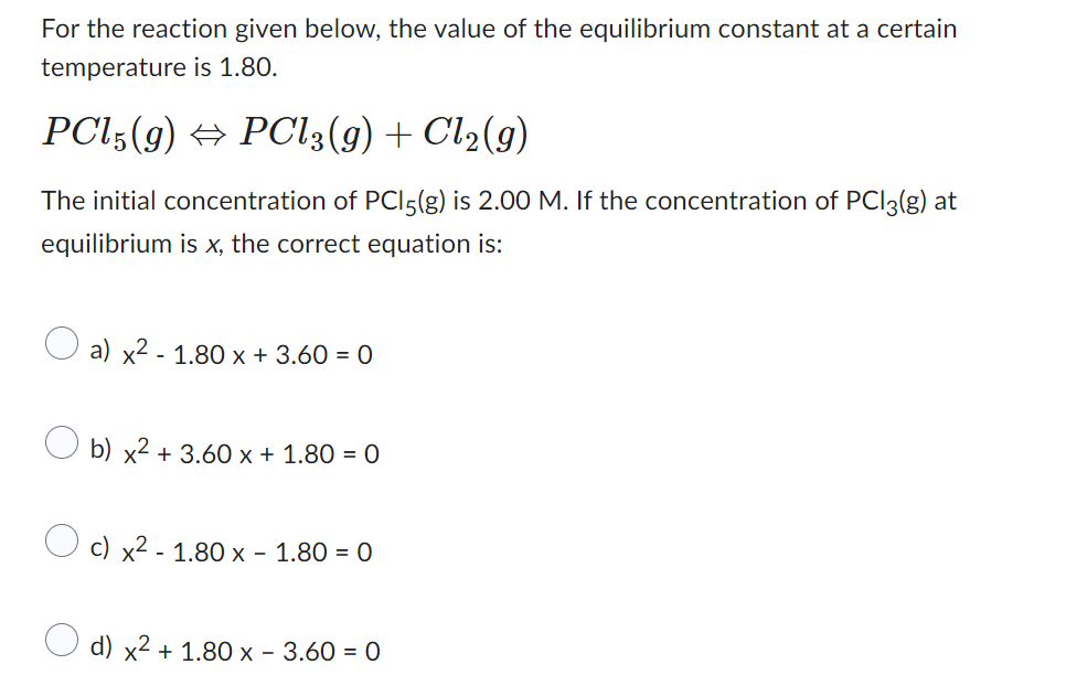 Solved For the reaction given below, the value of the | Chegg.com