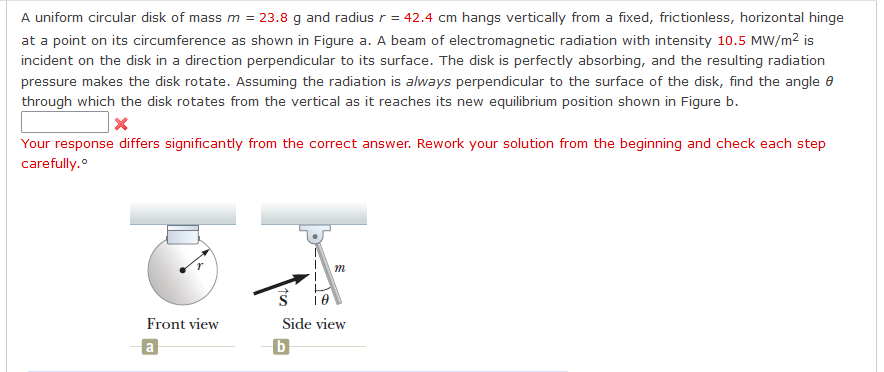 Solved A uniform circular disk of mass m=23.8 g and radius | Chegg.com