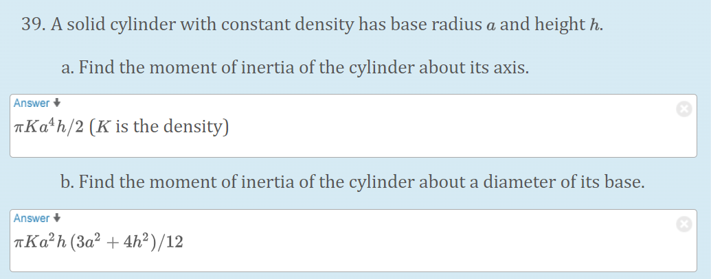Solved 39. A solid cylinder with constant density has base | Chegg.com