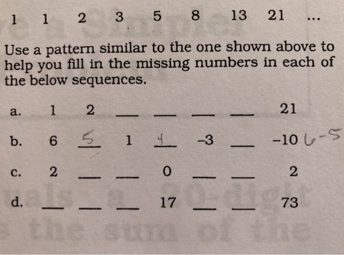 Solved 1 1 2 35 8 13 21 Use a pattern similar to the one | Chegg.com
