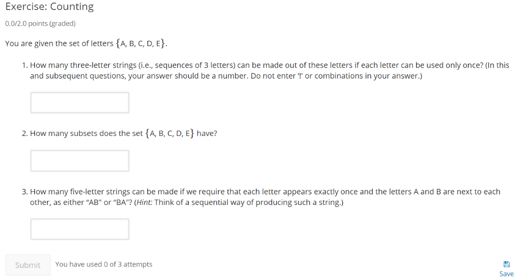 Solved Exercise: Counting 0.0/2.0 points (graded) You are | Chegg.com