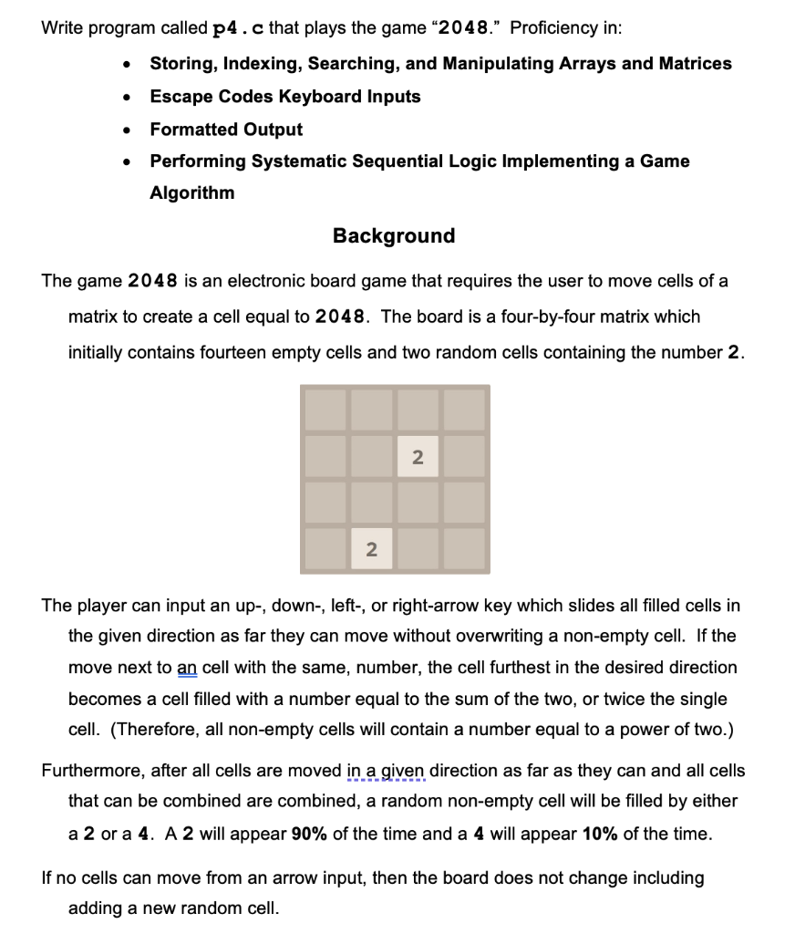 Solved Write program called p4. c that plays the game | Chegg.com