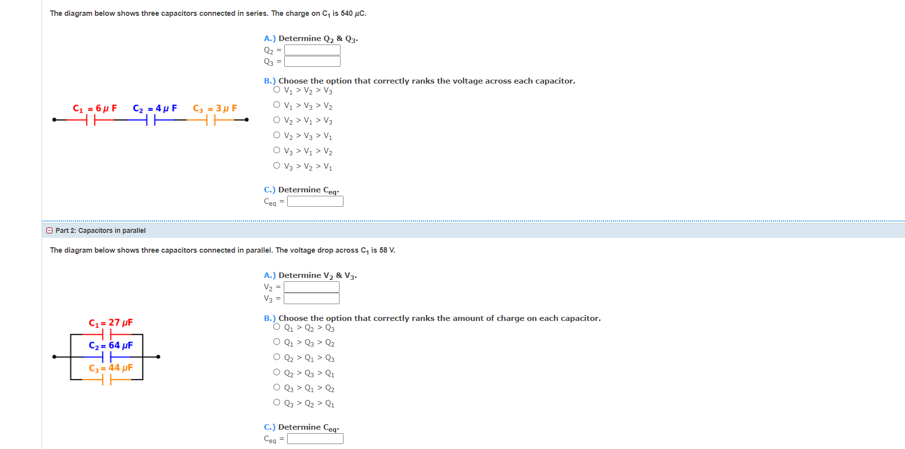 Solved The diagram below shows three capacitors connected in | Chegg.com