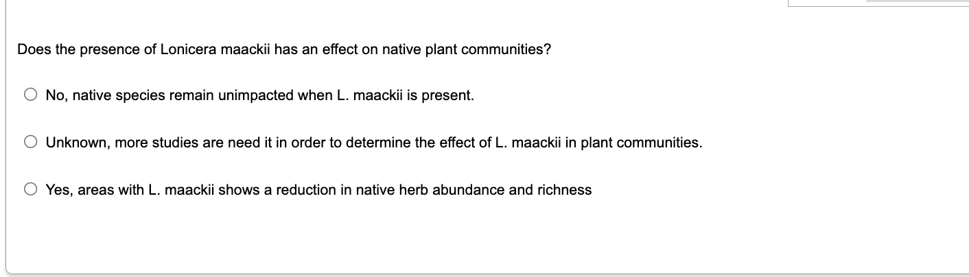 Solved Does the presence of Lonicera maackii has an effect | Chegg.com