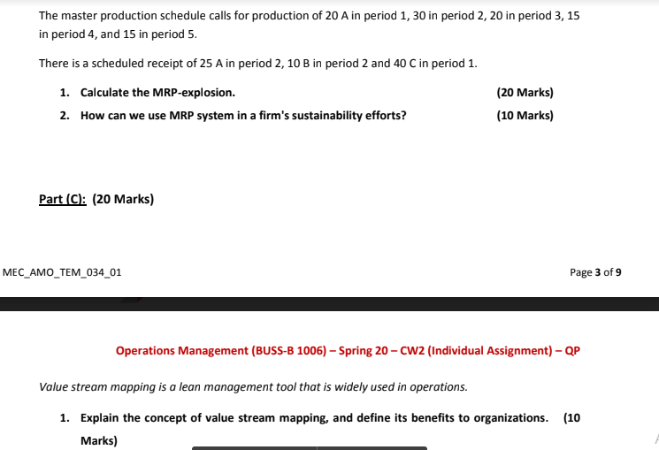 Part (B): (30 Marks) Given the following product tree | Chegg.com