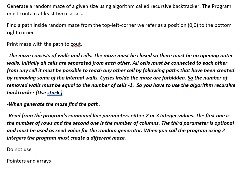 Solved Generate a random maze of a given size using | Chegg.com