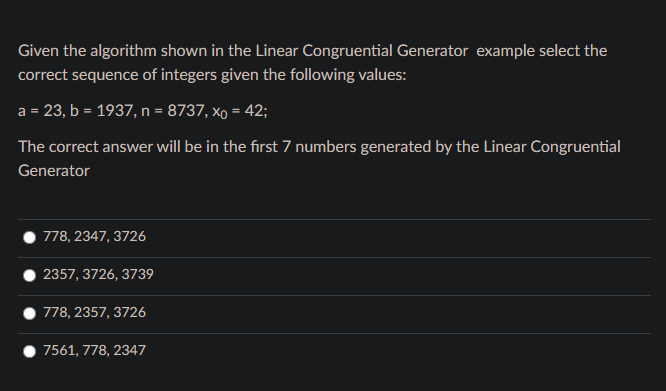 Solved Given the algorithm shown in the Linear Congruential | Chegg.com