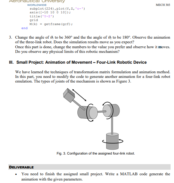 Write a MATALAB Script with required animation Read | Chegg.com