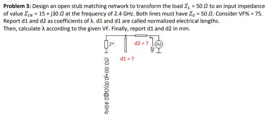 Solved Problem 3: Design an open stub matching network to | Chegg.com