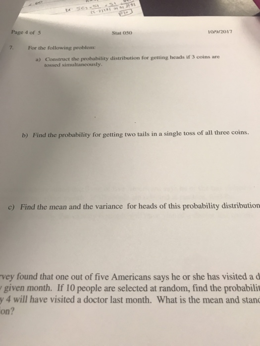 Solved Page 4 of 5 Stat 050 0/9/2017 7. For the following | Chegg.com