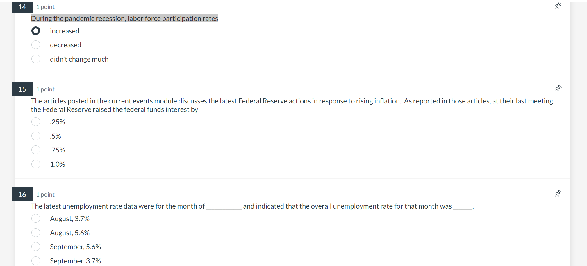 Solved 1 point The latest unemployment rate data were for | Chegg.com
