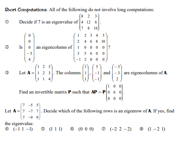 Solved Short Computations. All of the following do not | Chegg.com