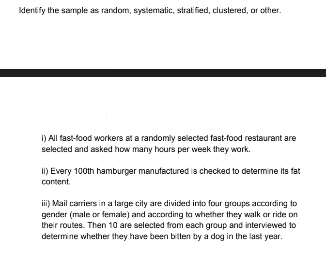 Solved Identify the sample as random, systematic, | Chegg.com