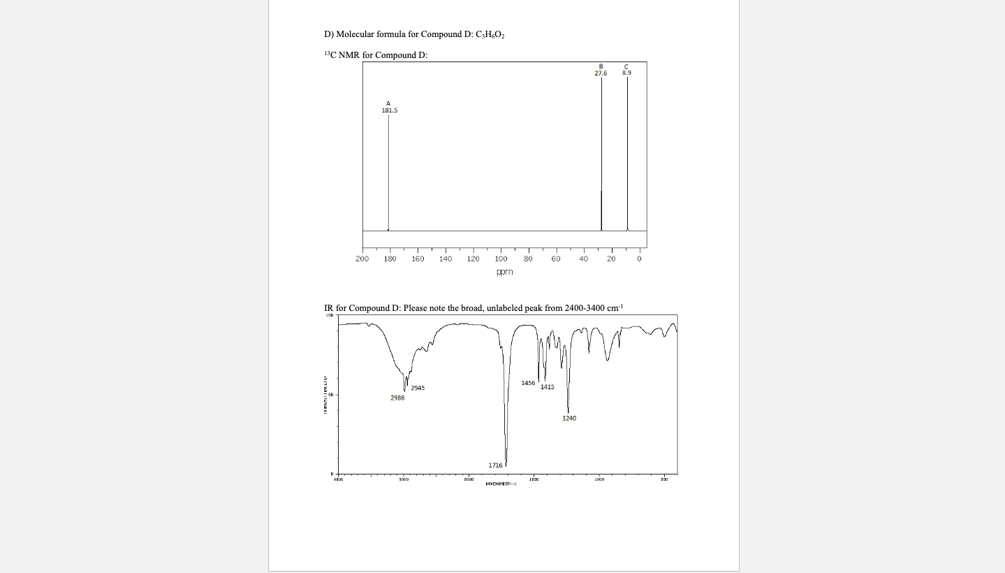 Solved Question 2. IR and 13C NMR data are provided below | Chegg.com