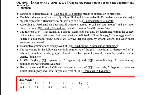 Solved Q2. [10%] [Refer to AP 3, APII 1, 2, 3] Choose the | Chegg.com