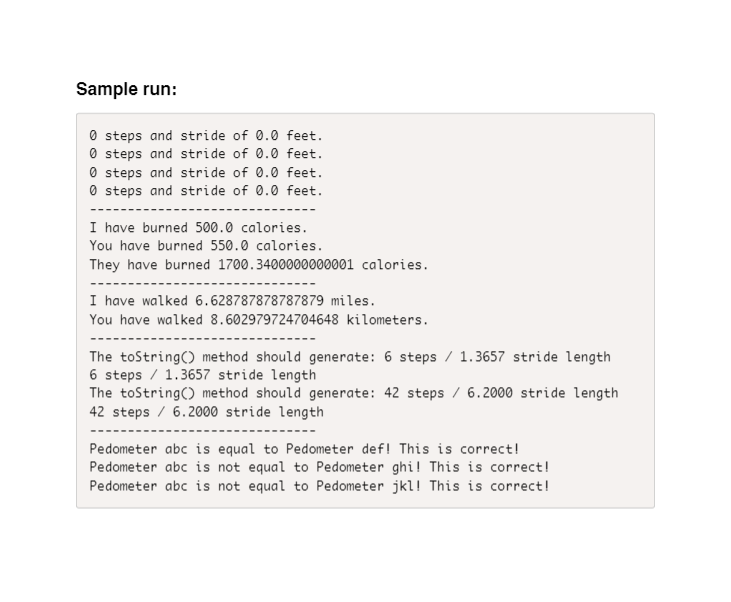 // This is a test/driver program for the Pedometer | Chegg.com