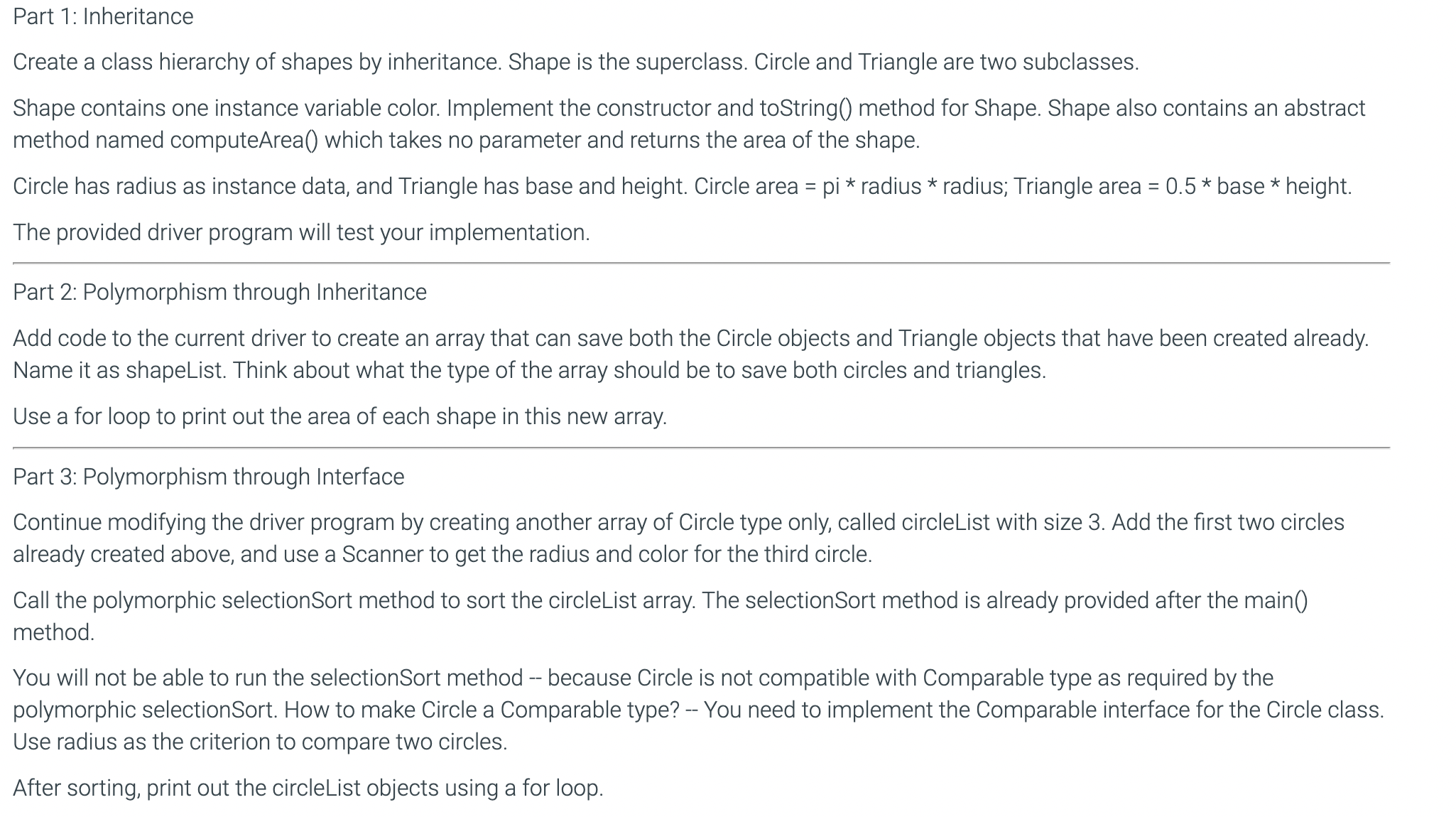 Solved Part 1: Inheritance Create a class hierarchy of | Chegg.com