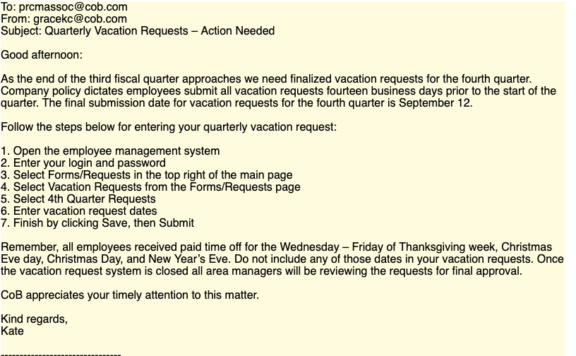 Solved ROUTINE REQUEST TO EMPLOYEES Relevant Concepts • | Chegg.com