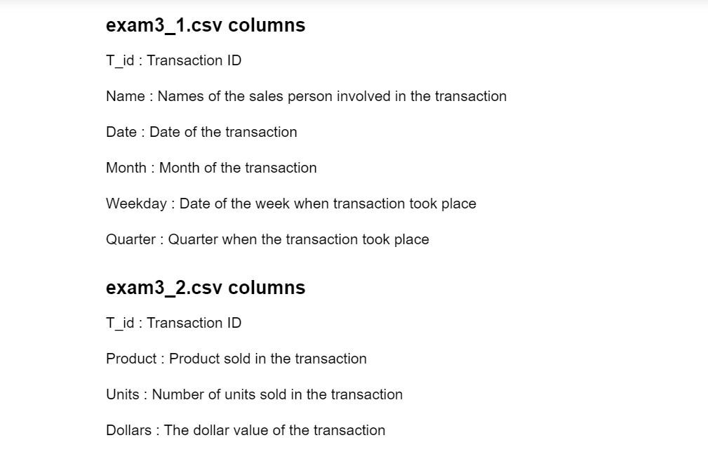 Solved Load 'exam3_1.csv' file and 'exam3_2.csv' file using | Chegg.com