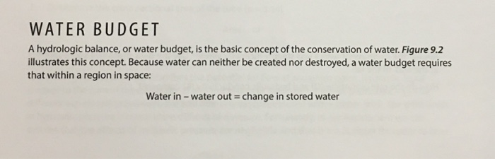 Solved WATER BUDGET A hydrologic balance, or water budget, | Chegg.com