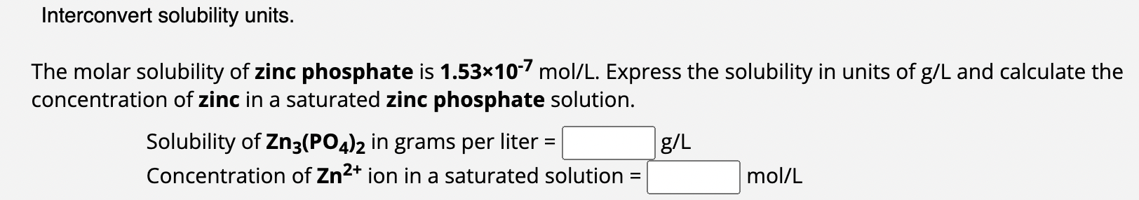 Solved Interconvert solubility units.The molar solubility of | Chegg.com