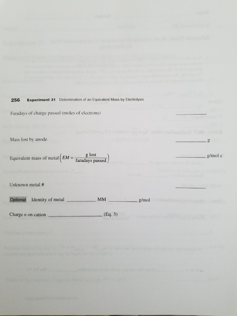 Solved Name Section Experiment 31 Data and Calculations: | Chegg.com