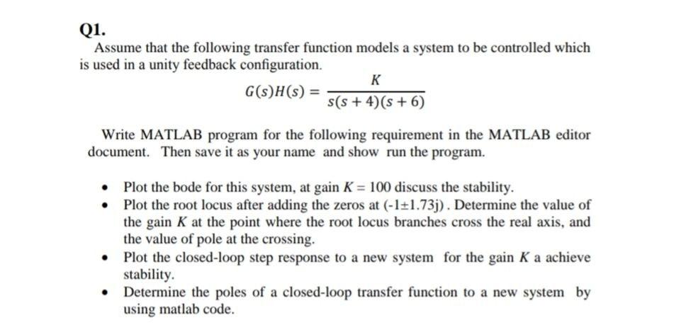 Solved Q1. Assume that the following transfer function | Chegg.com