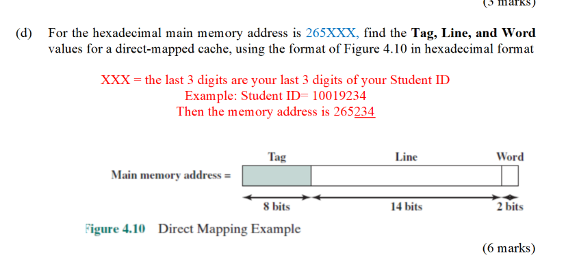 Solved (marks) (d) For the hexadecimal main memory address | Chegg.com