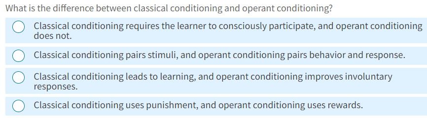 Solved What is the difference between classical conditioning | Chegg.com