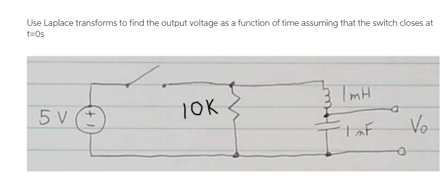 Solved Use Laplace transforms to find the output voltage as | Chegg.com