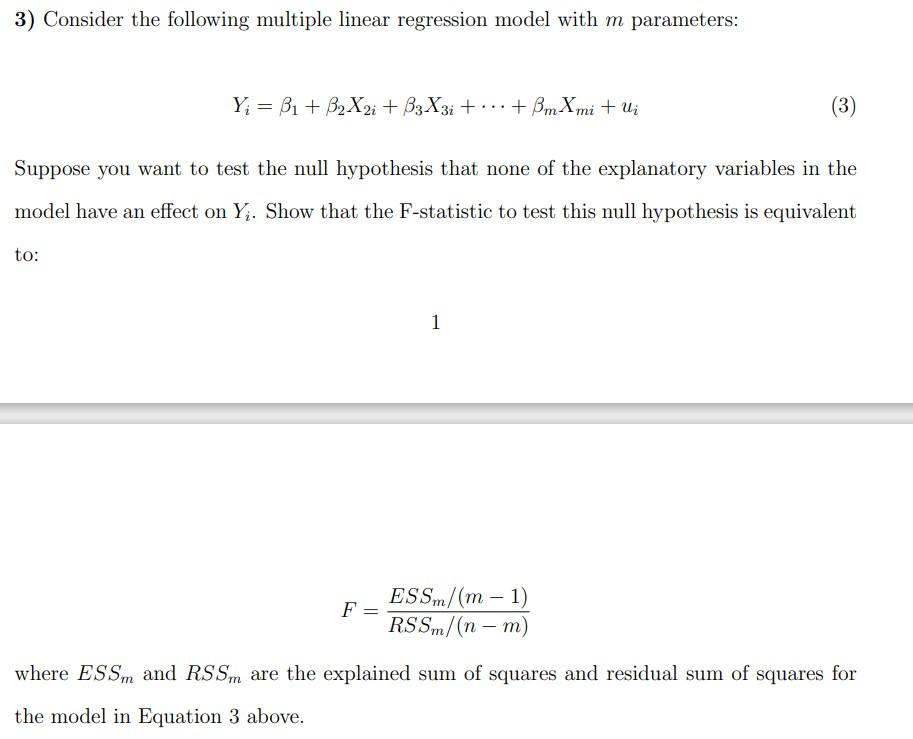 Solved 3) Consider the following multiple linear regression | Chegg.com