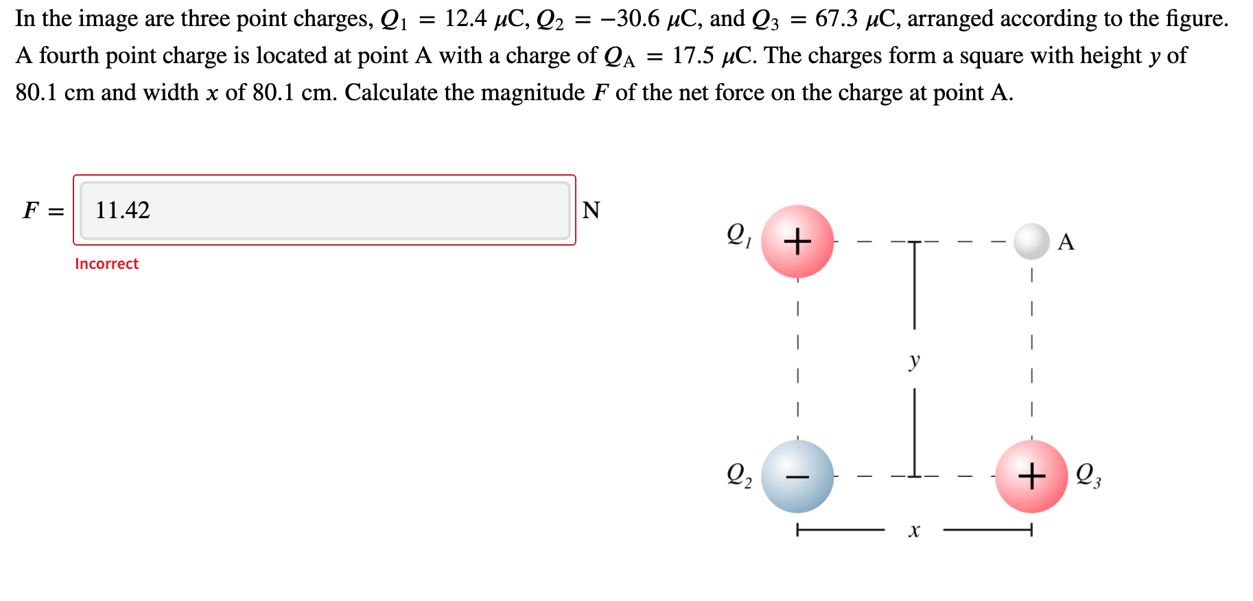 Solved In the image are three point charges, Q1 = 12.4 4C, | Chegg.com