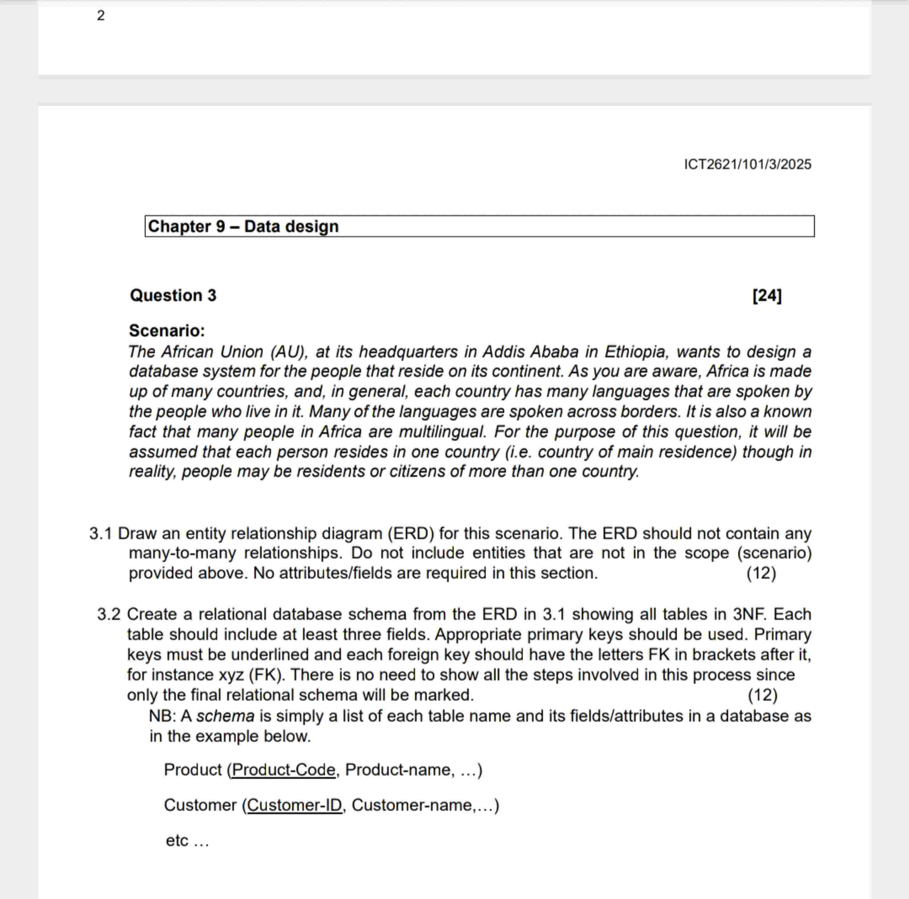 Solved Chapter 9 - ﻿Data design Question 3 ﻿Scenario: The | Chegg.com