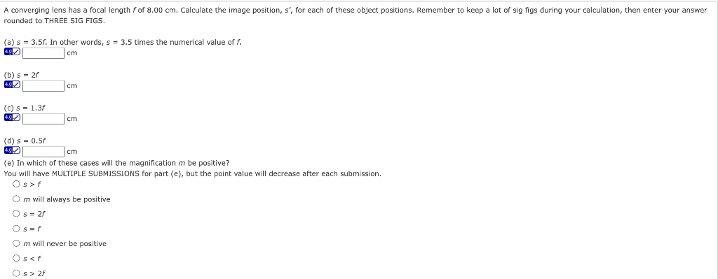 Solved rounded to THREE SIG FIGS. (a) s=3.5f. In other | Chegg.com