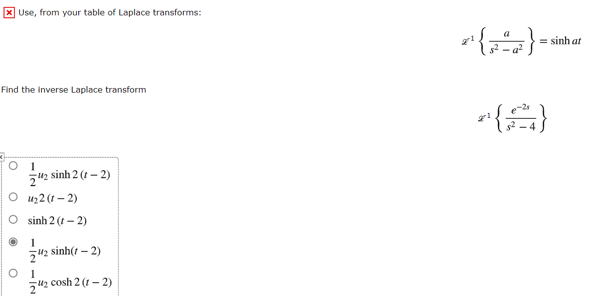Solved x Use, from your table of Laplace transforms: {4} = | Chegg.com