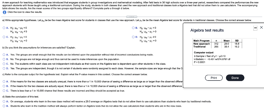Solved A new approach for teaching mathematics was | Chegg.com