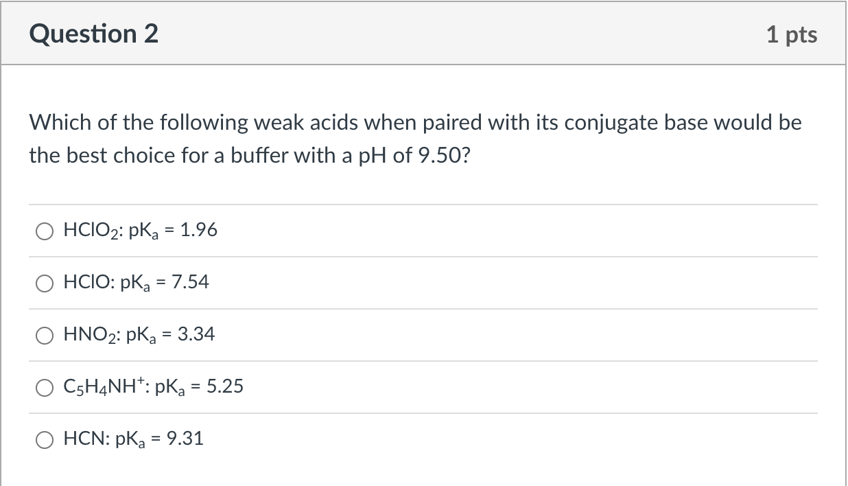 Solved Which of the following weak acids when paired with | Chegg.com