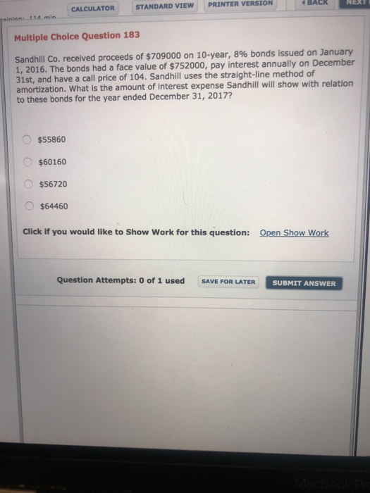 Solved CALCULATOR STANDARD VIEW PRINTER VERSION 14. Multiple | Chegg.com
