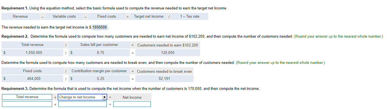 Requirement 1. Using the equation method, select the | Chegg.com