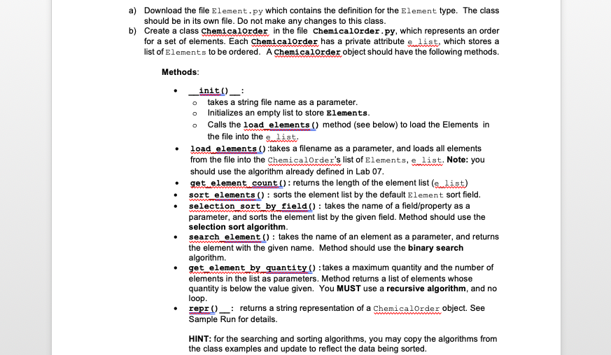 Solved a) Download the file Element.py which contains the | Chegg.com