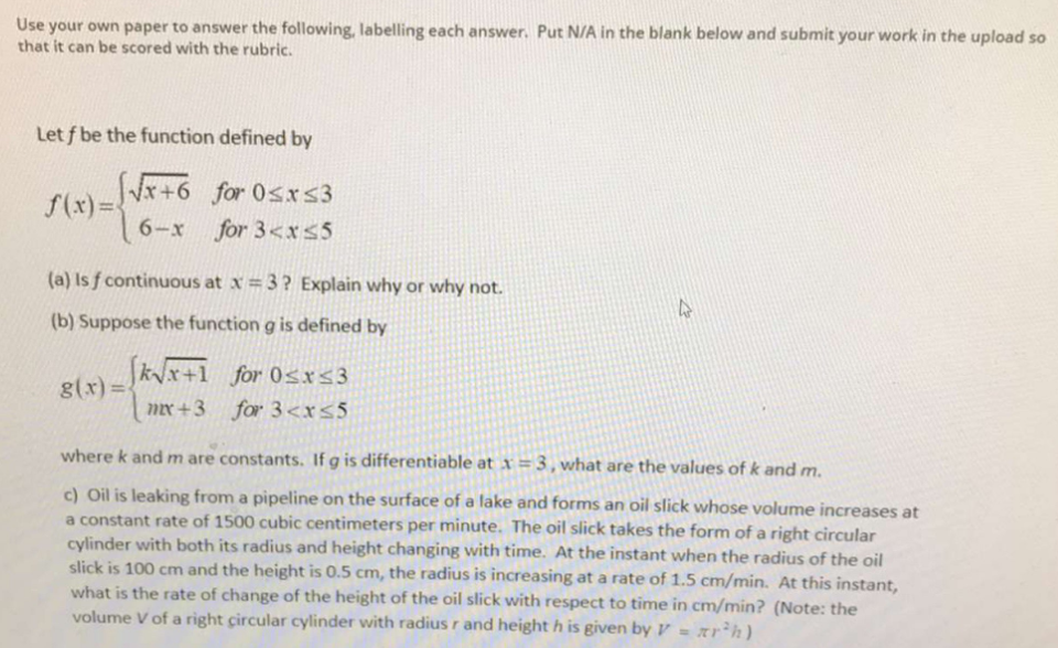Solved Use your own paper to answer the following, labelling | Chegg.com