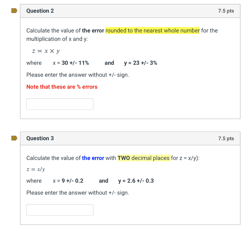 Solved Question 2 7.5 pts Calculate the value of the error | Chegg.com