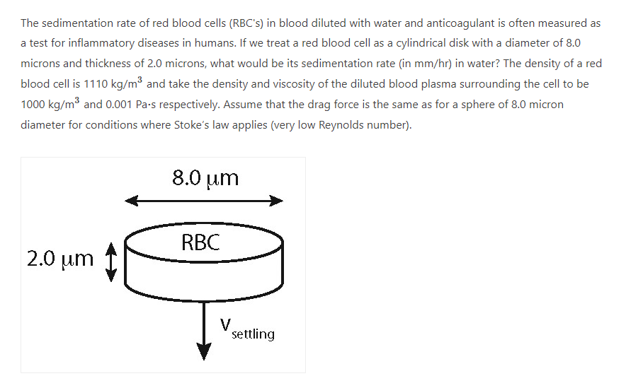 Solved The sedimentation rate of red blood cells (RBC's) in | Chegg.com
